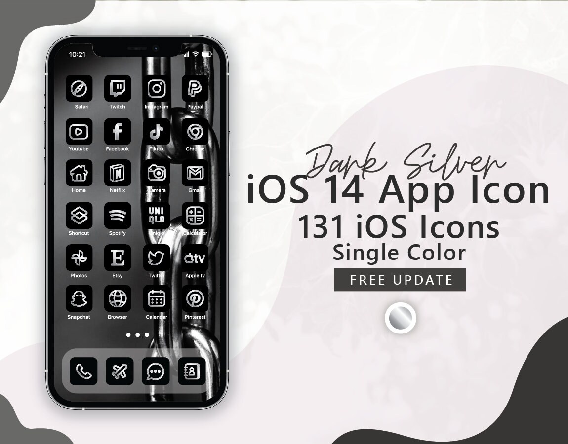 131 Black Silver Ios 14 App Icons / 131 Unique Icons in Silver Color ...
