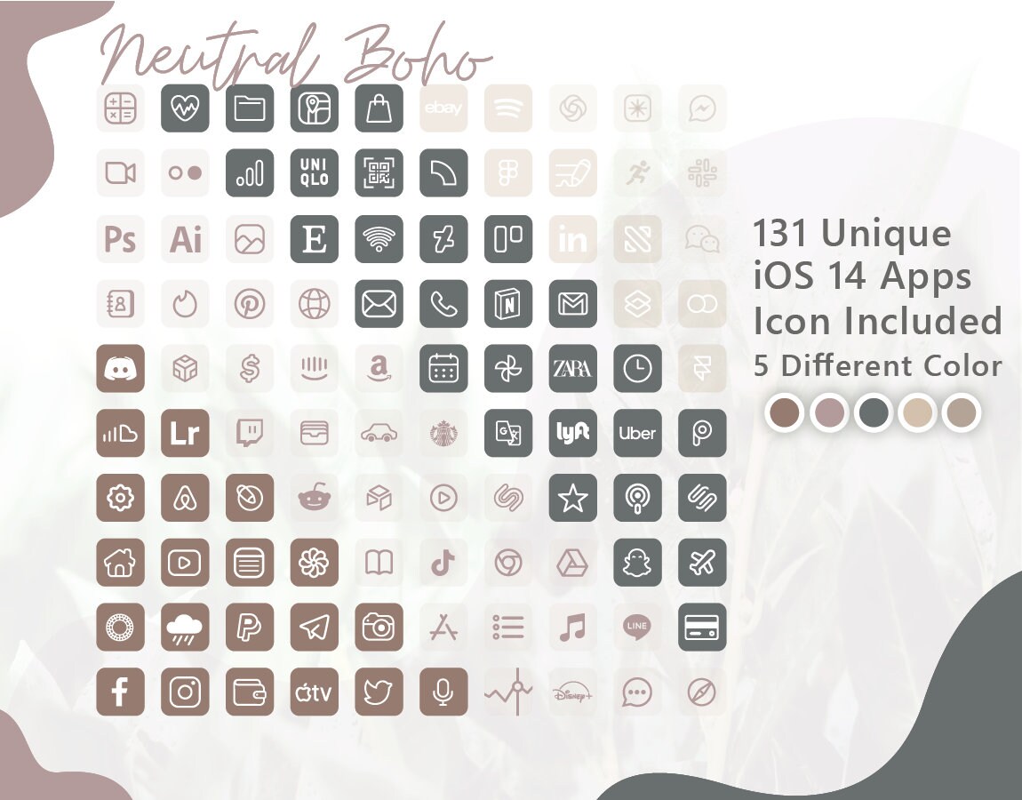 655 Neutral Boho Ios 14 App Icons / 131 Unique Icons in 5 - Etsy