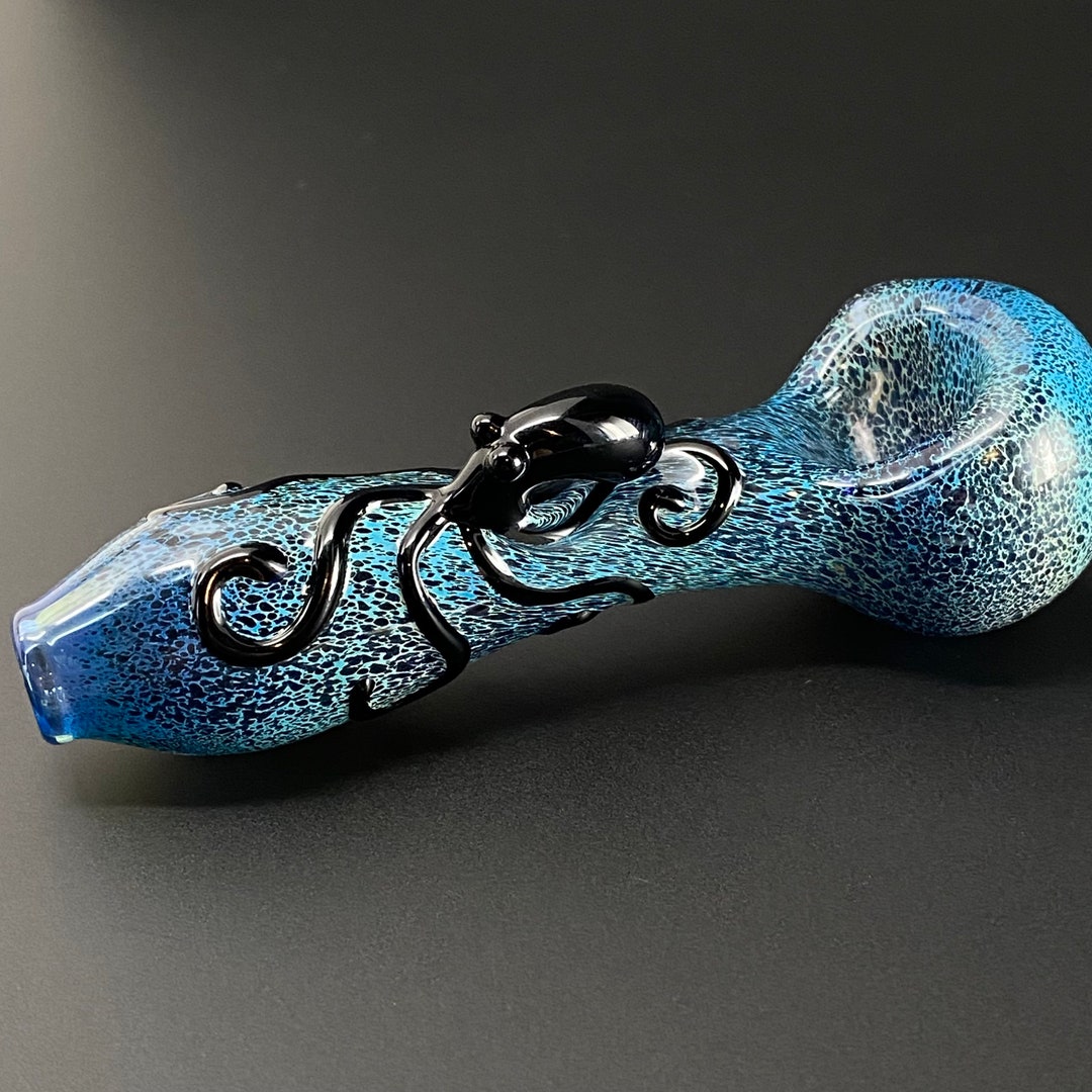 Glass Octopus Pipe - Blue & Black Hand Blown Smoking Pipe - Glass ...