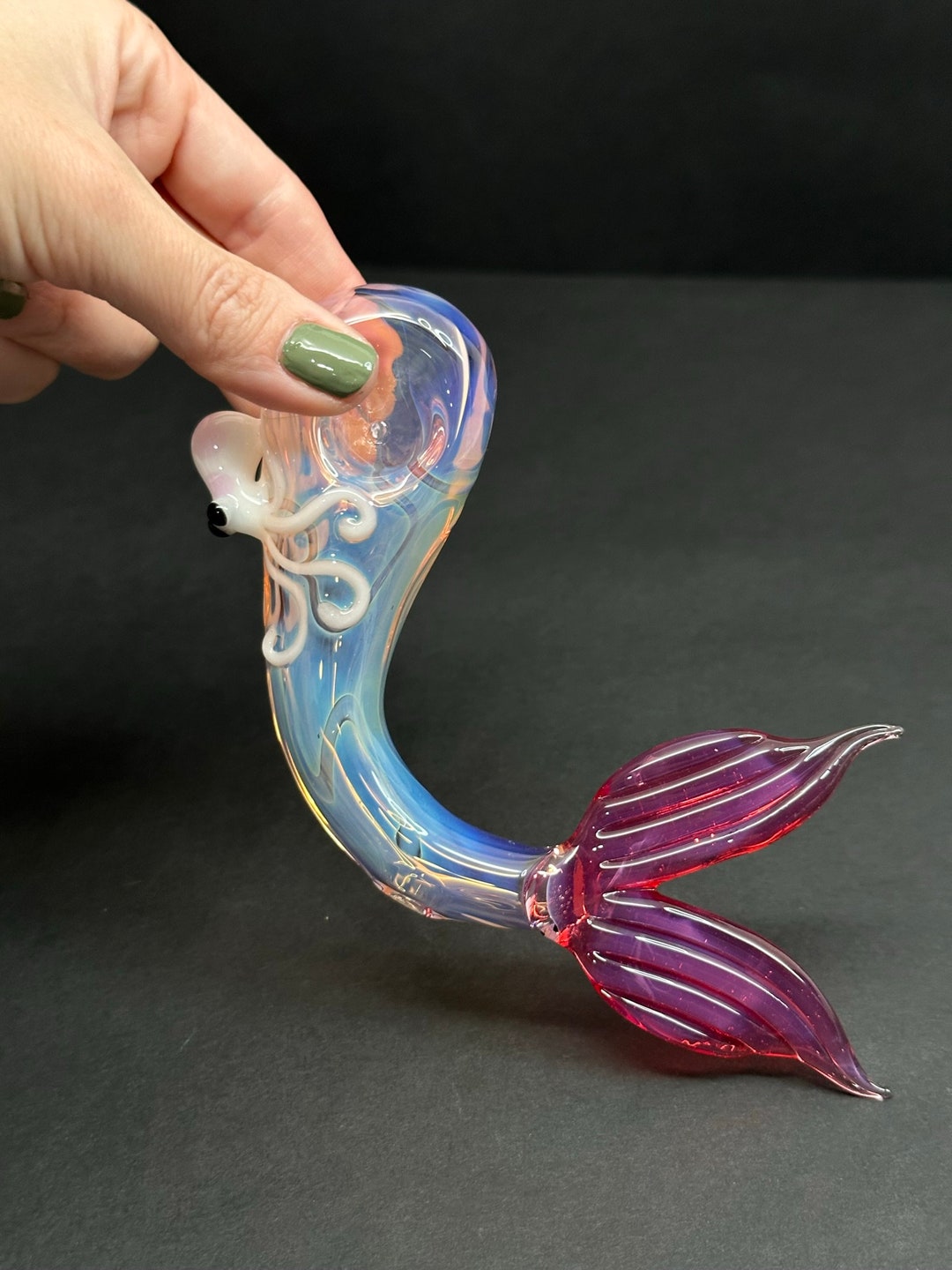 Specialty Pink Mermaid Pipe Tail W/ Baby Octopus Karmaline - Hand Blown ...