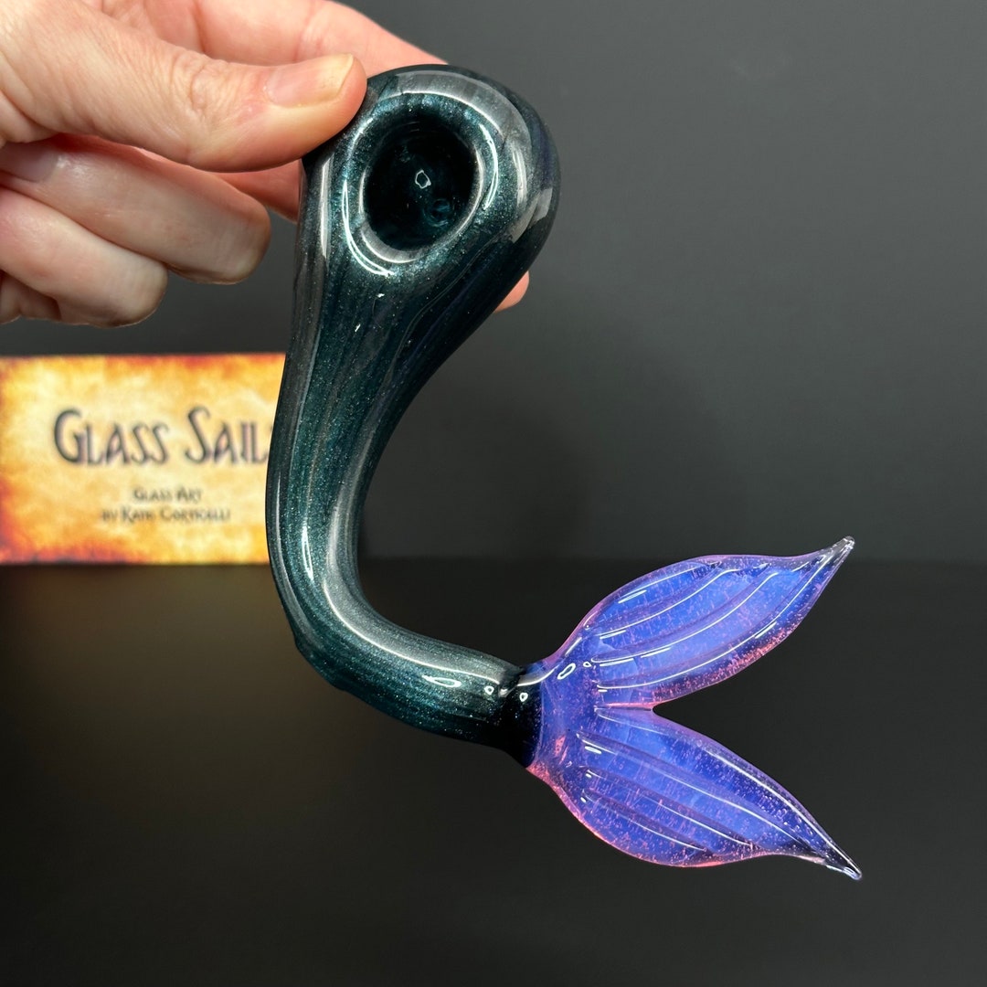 Glass Mermaid Tail Pipe - Metallic Blue and Purple Fin Hand Blown ...