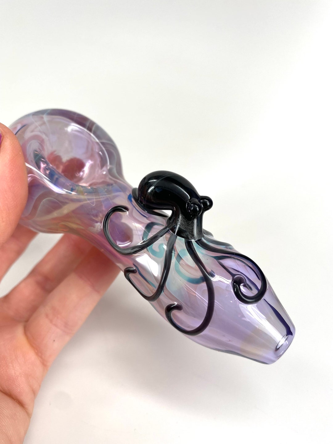 Glass Octopus Pipe -purple & Black Hand Blown Smoking Pipe - Glass Bowl ...