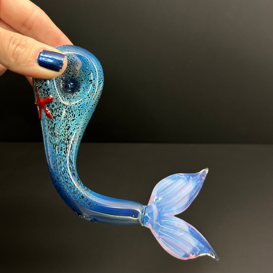Glass Mermaid Tail Pipe Opal Blue and Lilac With Sea Star- Hand Blown ...
