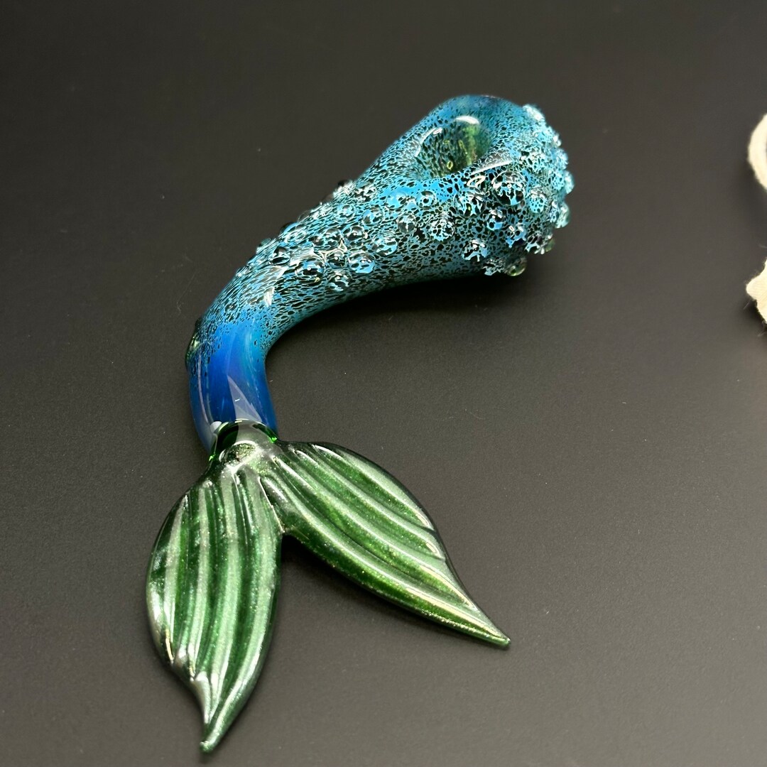 Mermaid Pipe in Speckled Green With Bubbles - Tail Hand Blown Smoking ...