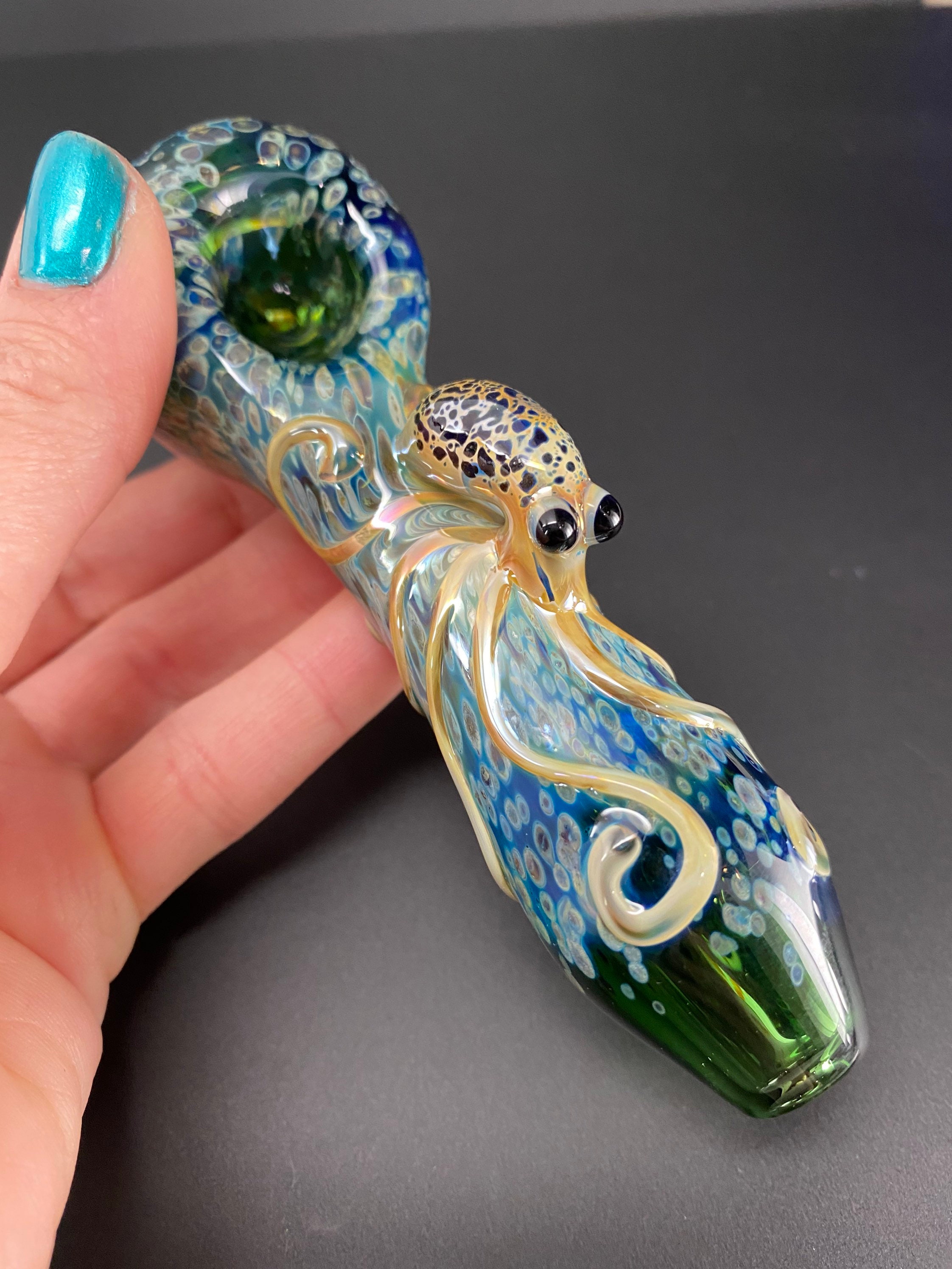 Hand Blown Octopus Glass Pipe - Green & Gold, Tobacco Bowl - Etsy