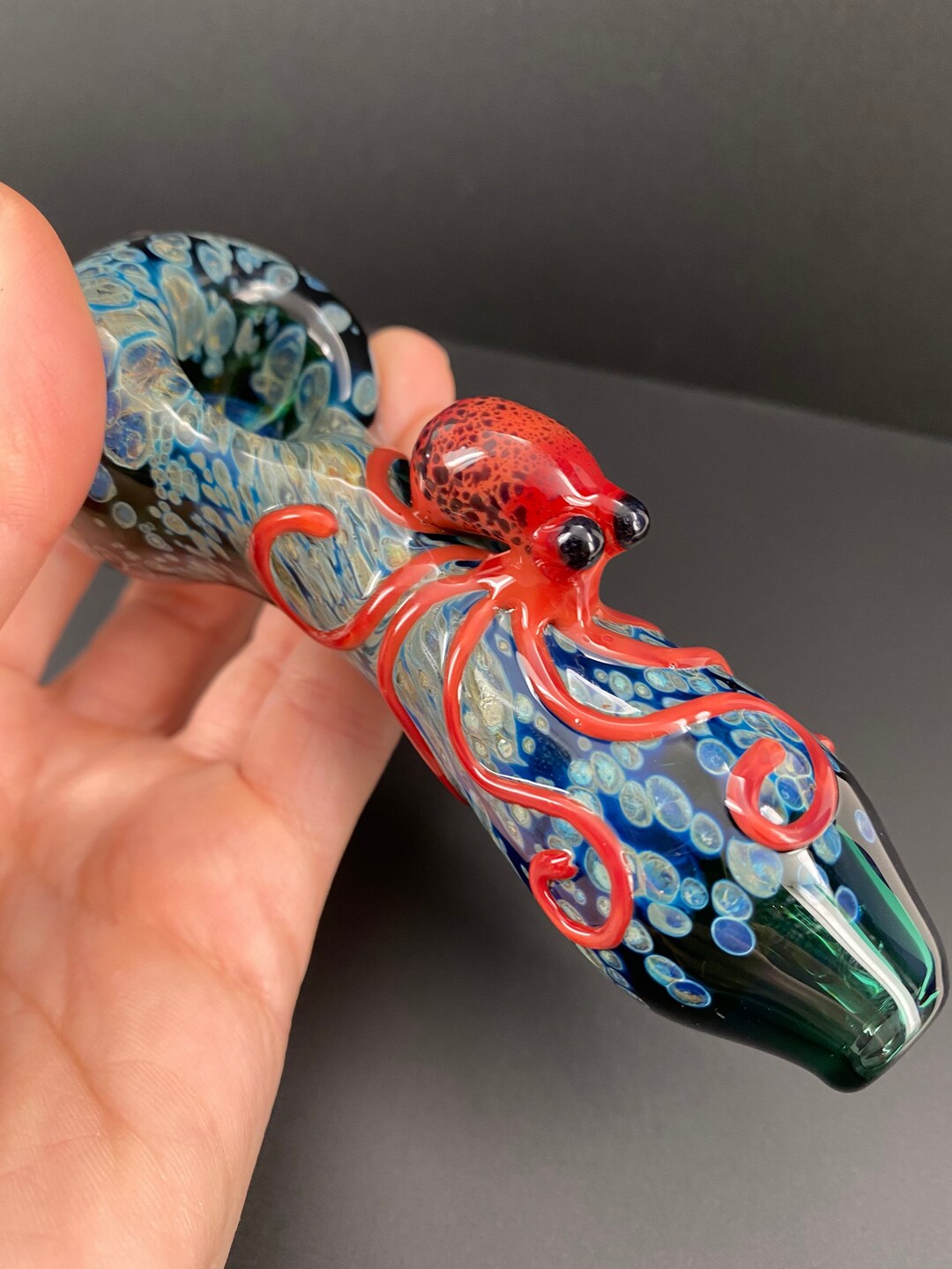 Glass Octopus Pipe - Red & Teal Hand Blown Smoking Pipe - Glass Bowl ...