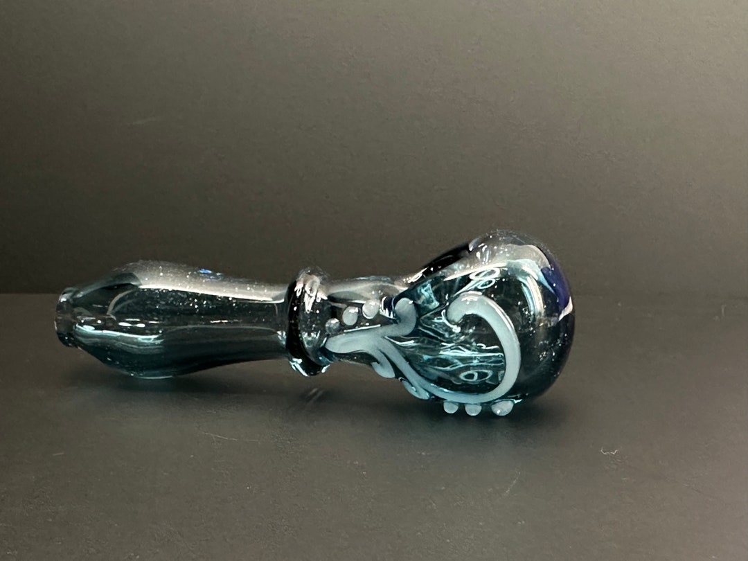 Glittery Blue Glass Pipe - Hand Blown Smoking Pipe - Glass Bowl ...