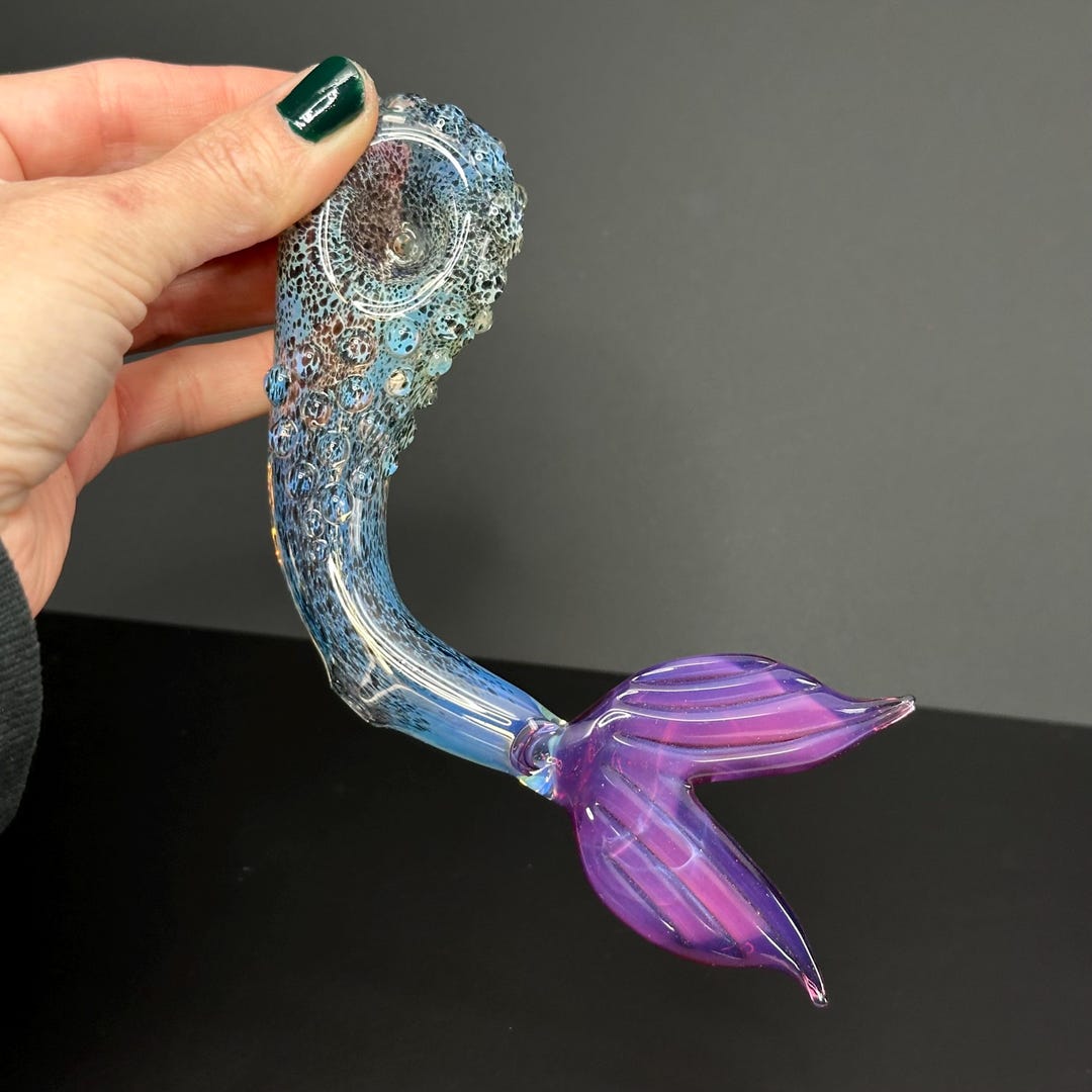 Mermaid Tail Fin Pipe Glass Color Changing Fumed - Hand Blown Smoking ...