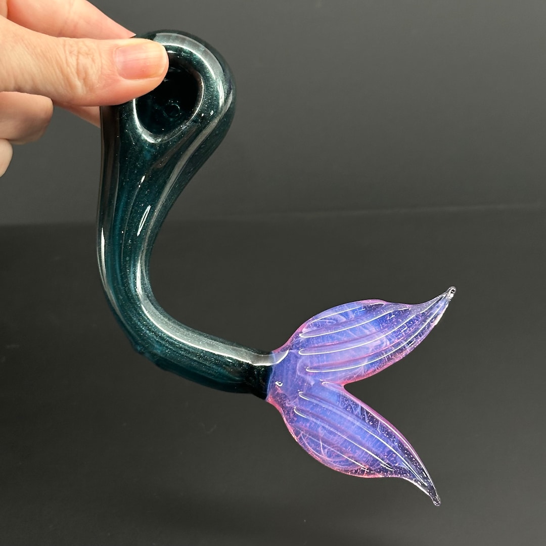 Glass Mermaid Tail Pipe Metallic Blue and Purple Fin Hand Blown Smoking ...