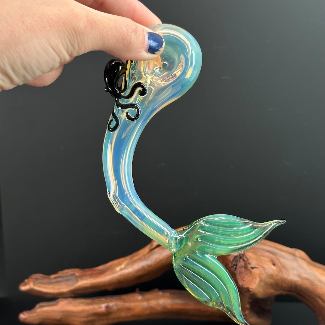 Mermaid Tail Fin Pipe Glass Color Changing Fumed With Octopus Hand ...