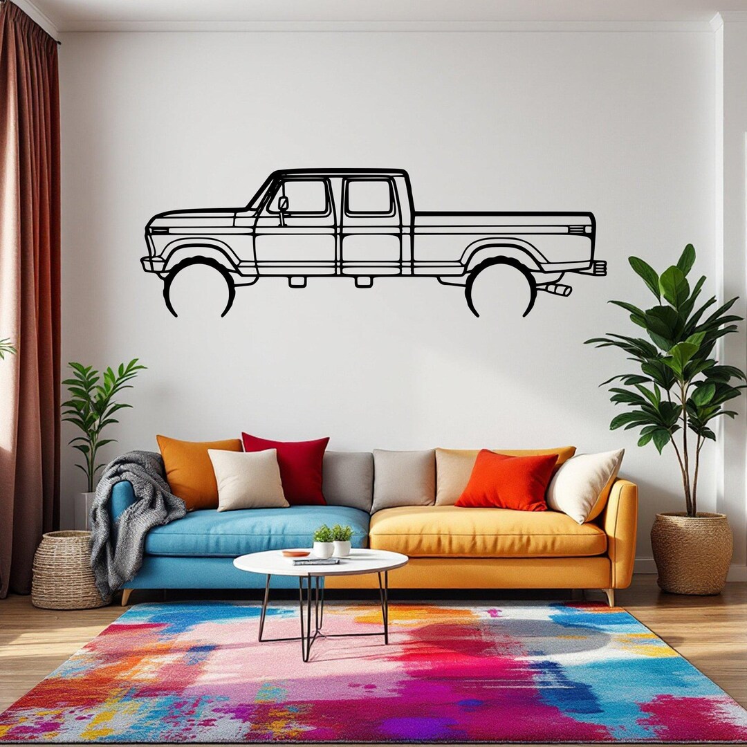 F350 1976 Detailed Car Silhouette Wall Art, Metal Car Wall Decor, Gift ...