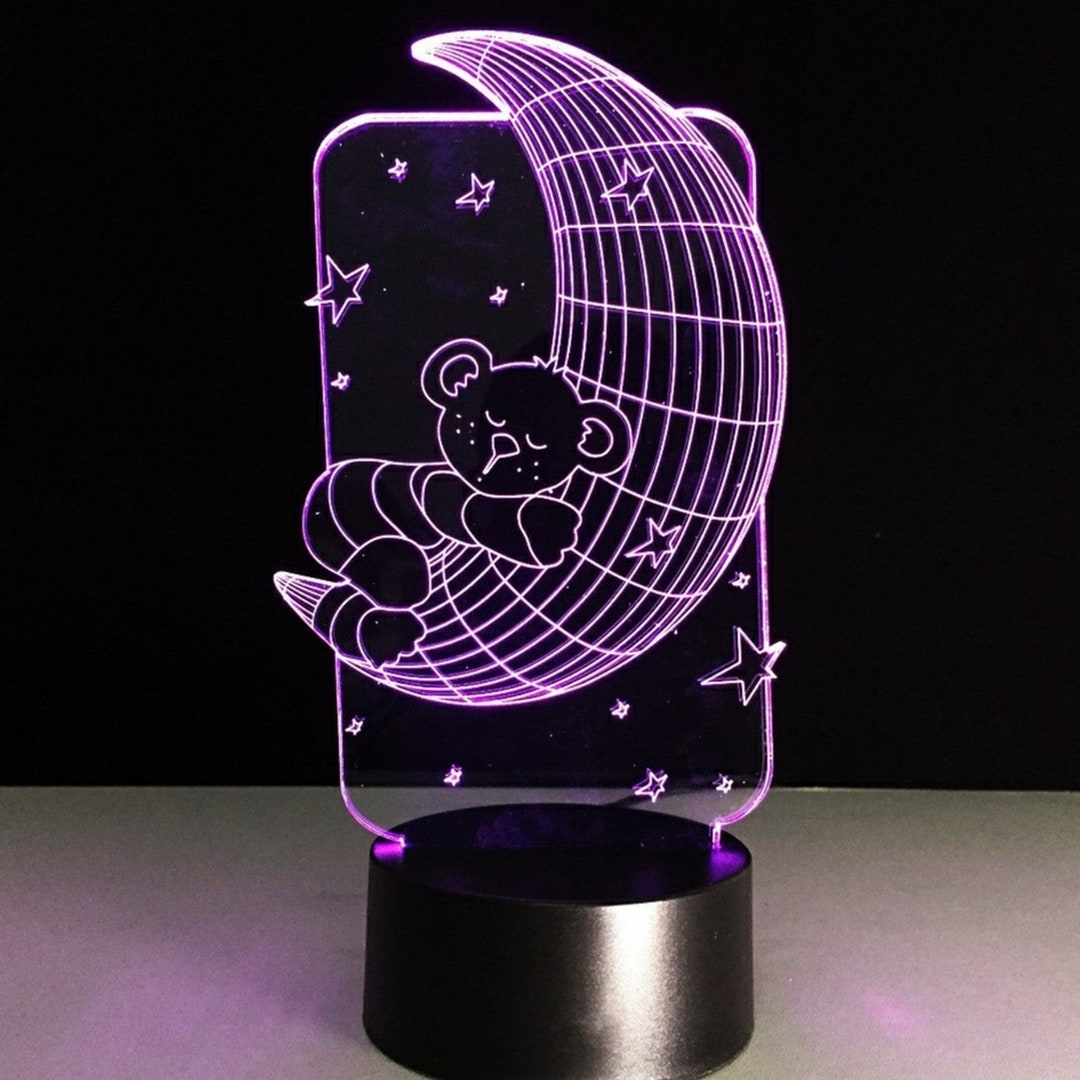 Laser Cut Teddy Bear on Moon Lamp 3D Night Light Illusion LED - Etsy ...