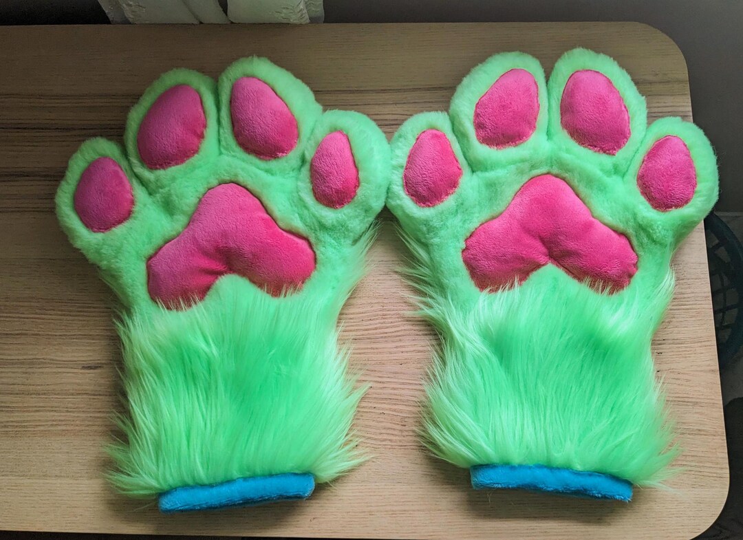 Neon Green Puffy Paws Furry Handpaws UV Reactive - Etsy