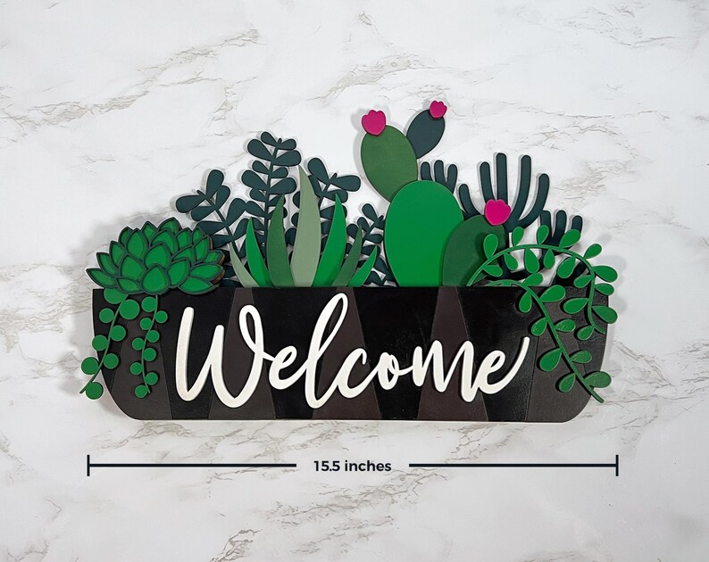 Succulent Welcome Sign, Greenery Front Door Decor, Wood Welcome Sign ...