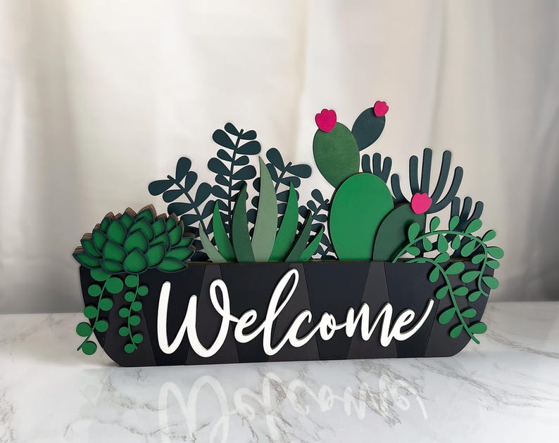 Succulent Welcome Sign, Greenery Front Door Decor, Wood Welcome Sign ...