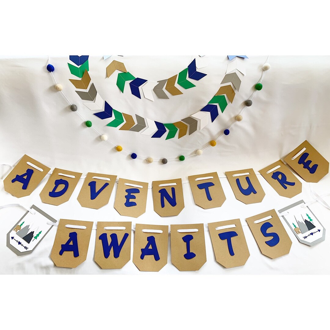 Adventure Awaits Banner Birthday Party Mountain Themed Birthday ...