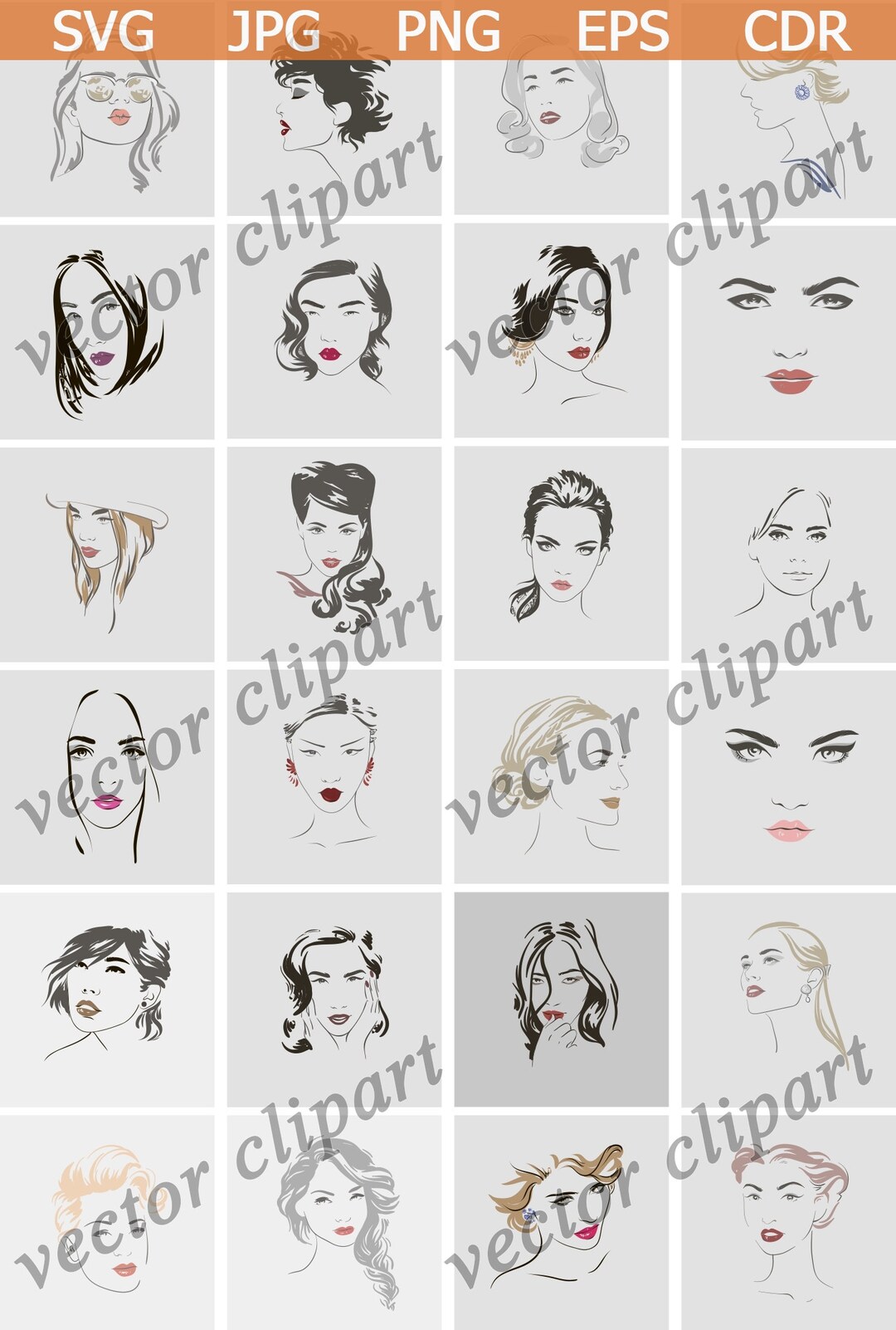 Woman Faces SVG Woman Faces Clipart Woman Svg Files Woman - Etsy Ireland