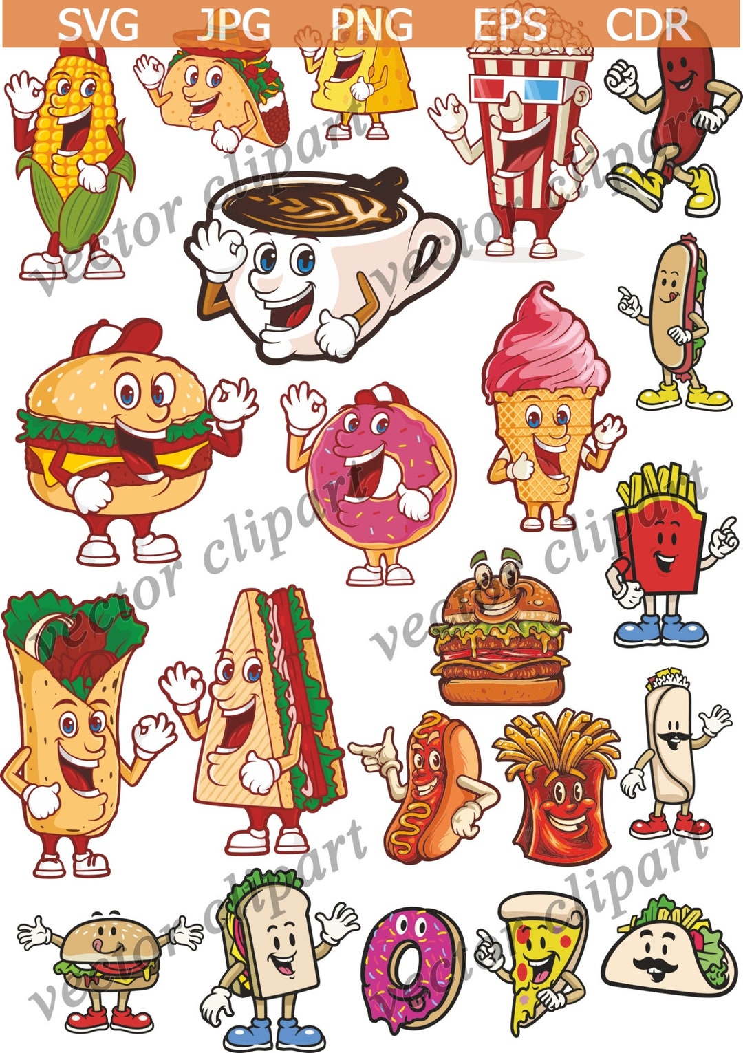 Cartoon Food SVG Cartoon Clipart Cartoon Svg Cut Cartoon - Etsy Australia