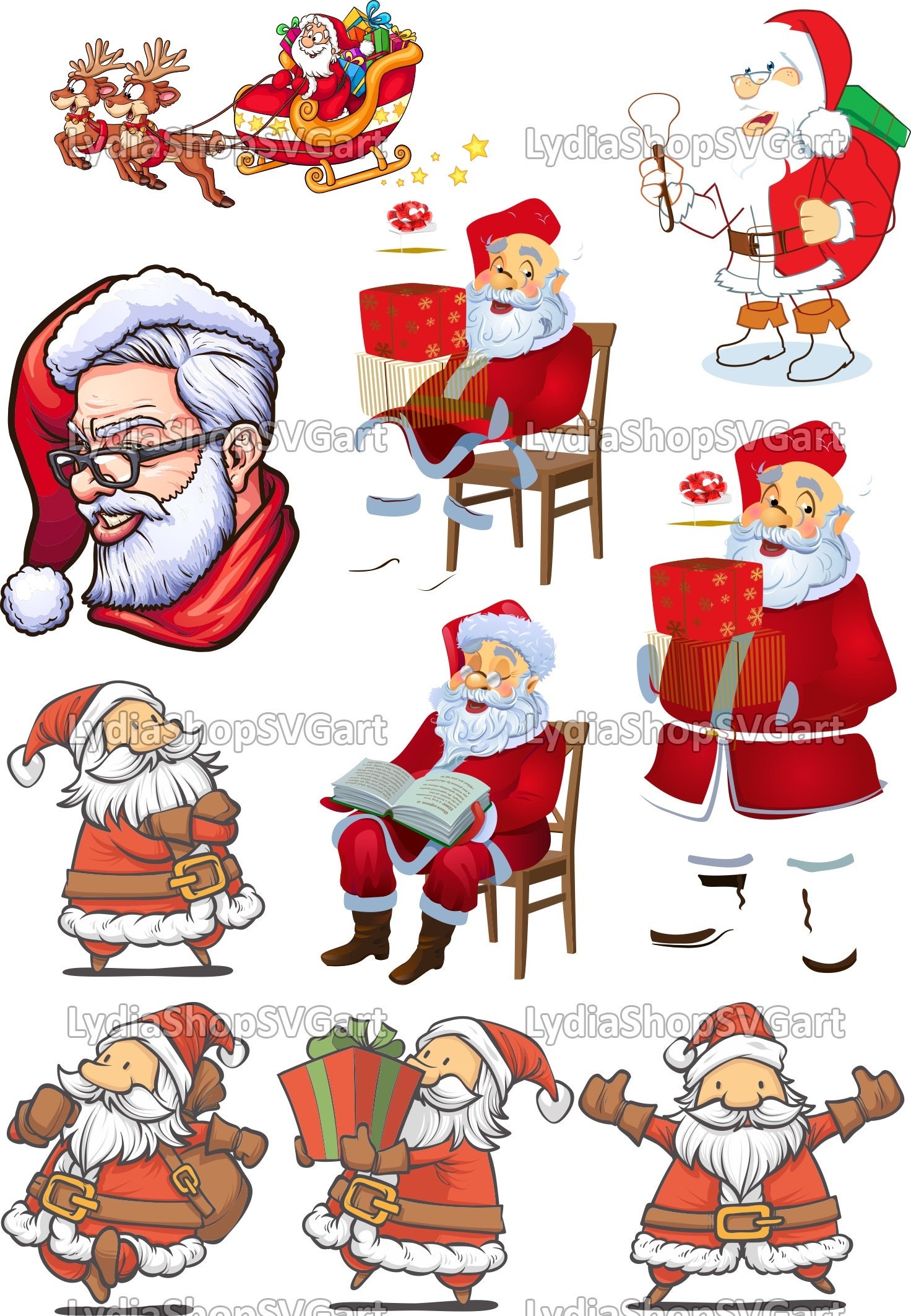 Bald Santa Claus Clipart, Bald Santa Merry Christmas Digital Clipart ...