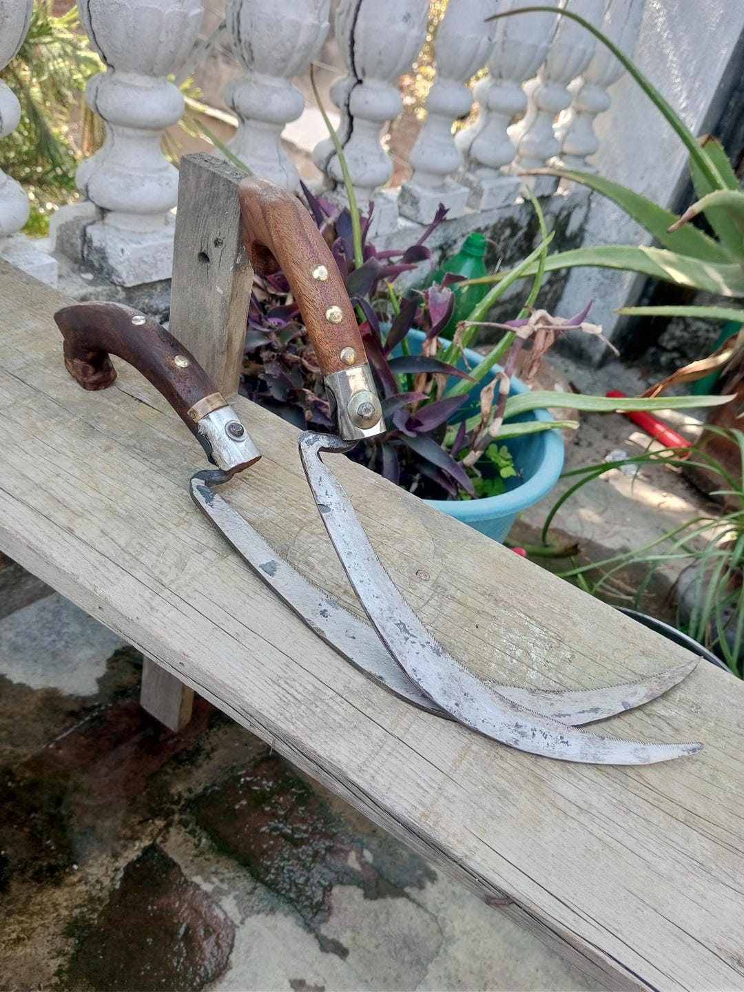 Set of 2 Forged Iron Sickle | Garden Gift |handmade Wooden Handle ...