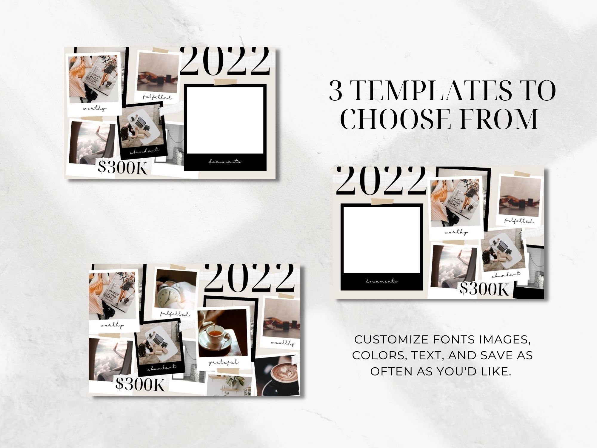 2022 Minimalist Vision Board / Canva Template / Manifesting Your ...