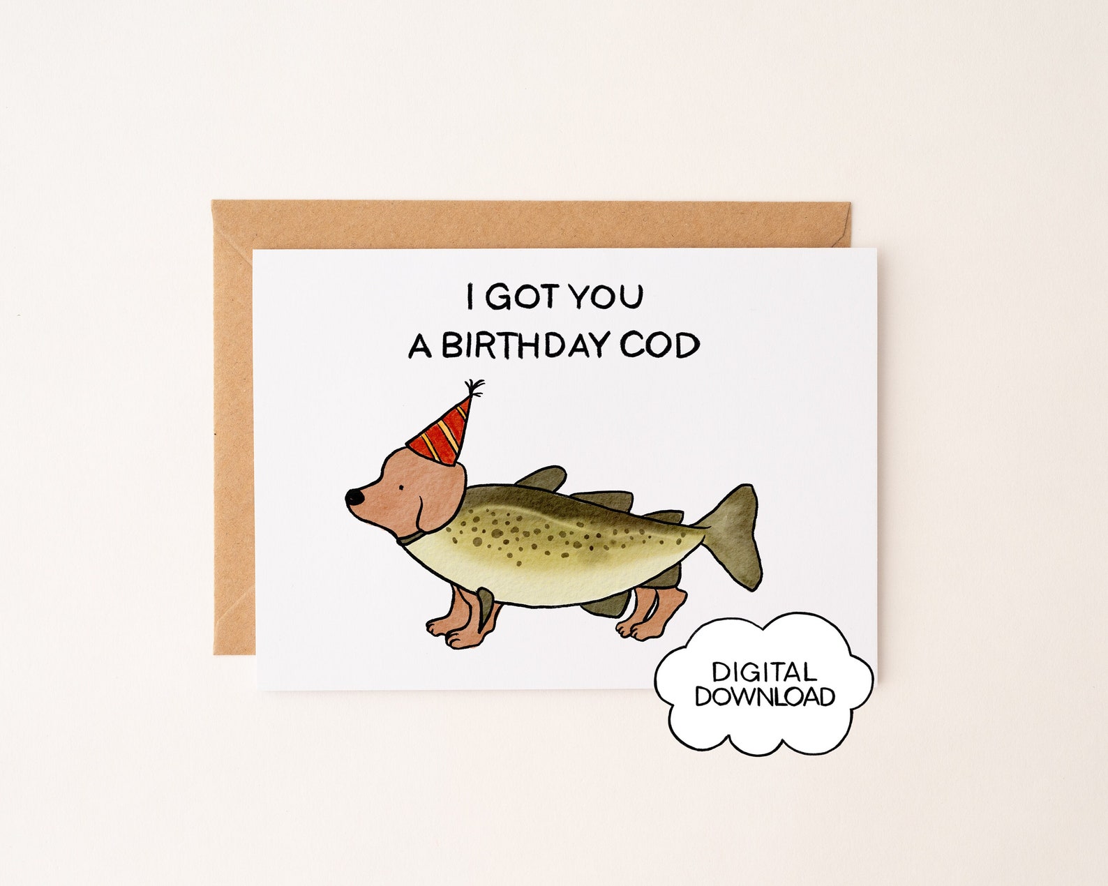 Birthday Cod - Printable Dog Birthday Card, Funny Dog Birthday Card ...
