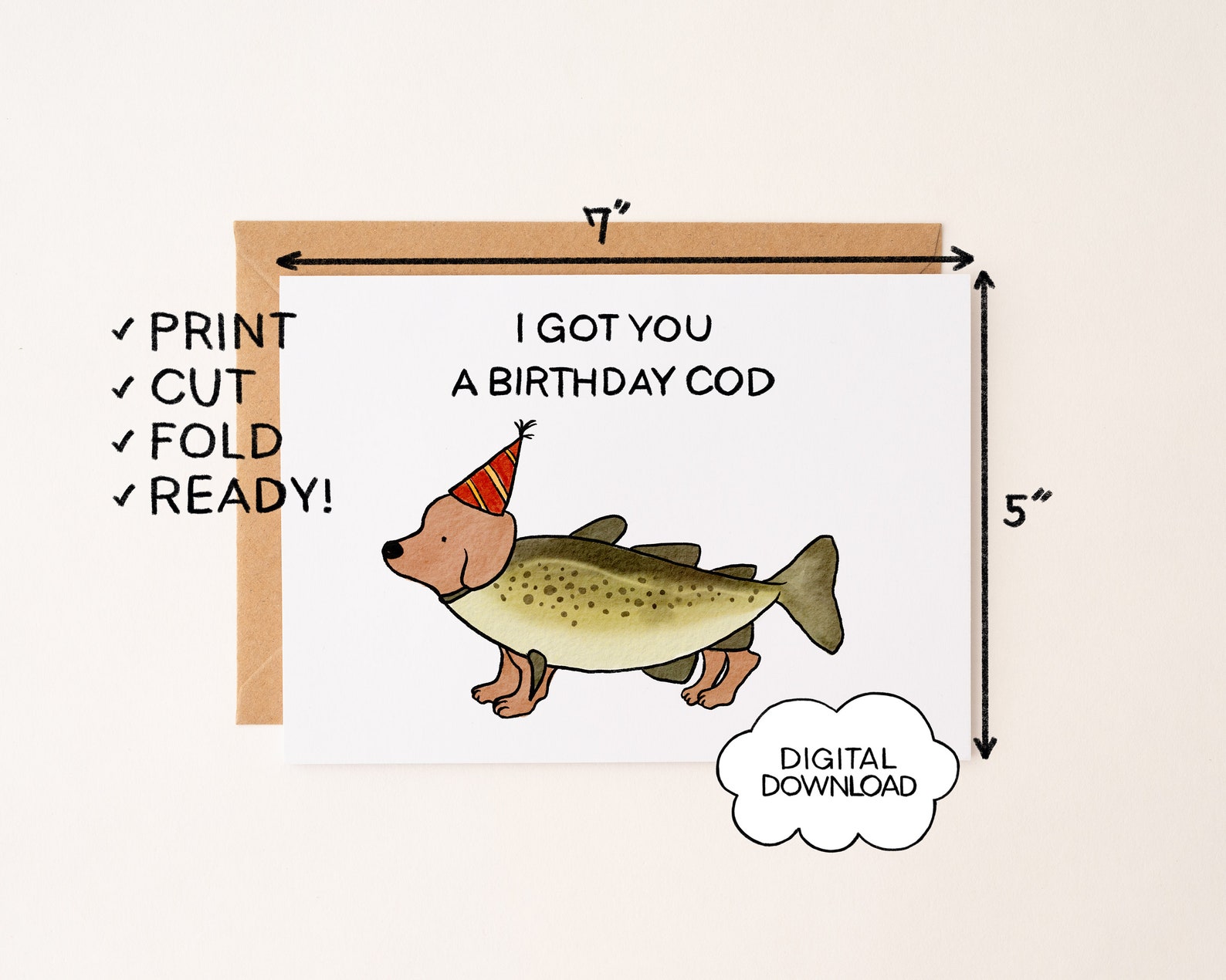 Birthday Cod - Printable Dog Birthday Card, Funny Dog Birthday Card ...