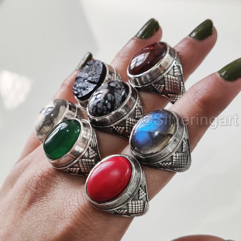 Natural Gemstone Ring, Mans Ring, Arabic Turkish Ring, Heavy 925 ...