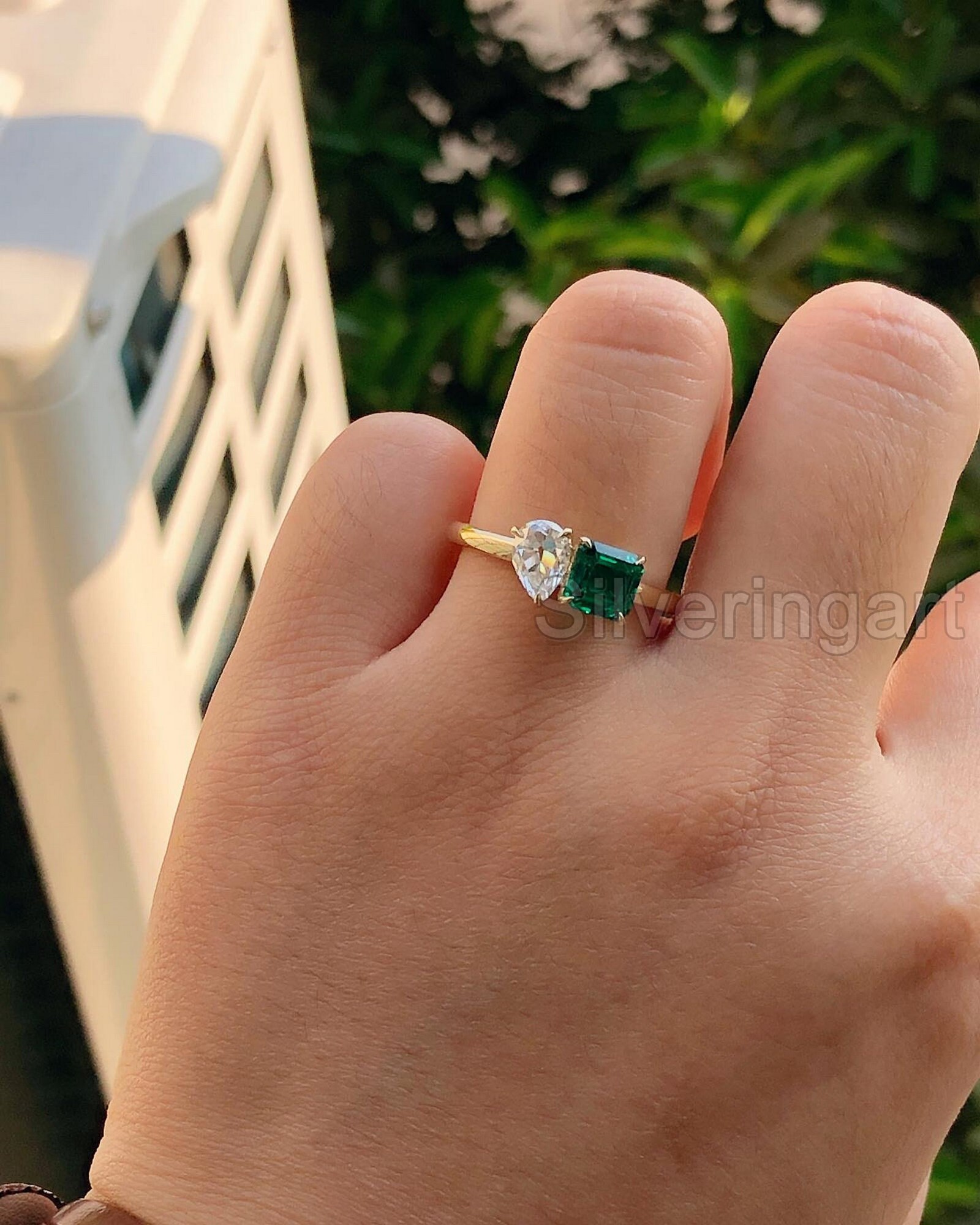 Octagon AAA Emerald & Moissanite Diamond Engagement Ring - Etsy
