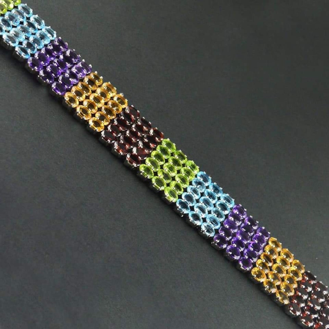 Multi Color Bracelet, Silver Bracelet, 925 Sterling Silver Multi ...