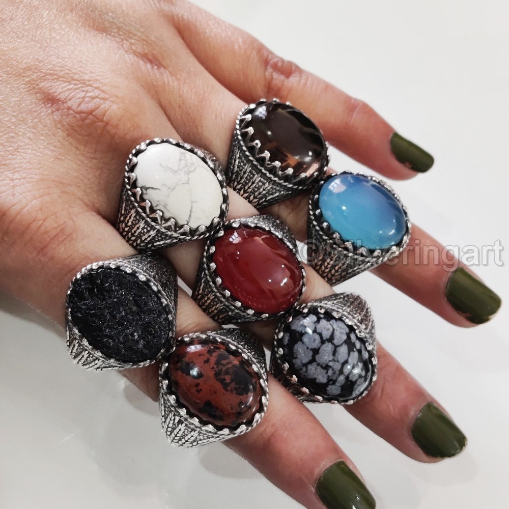 Natural Gemstone Ring, Mans Ring, Arabic Turkish Ring, Heavy 925 ...