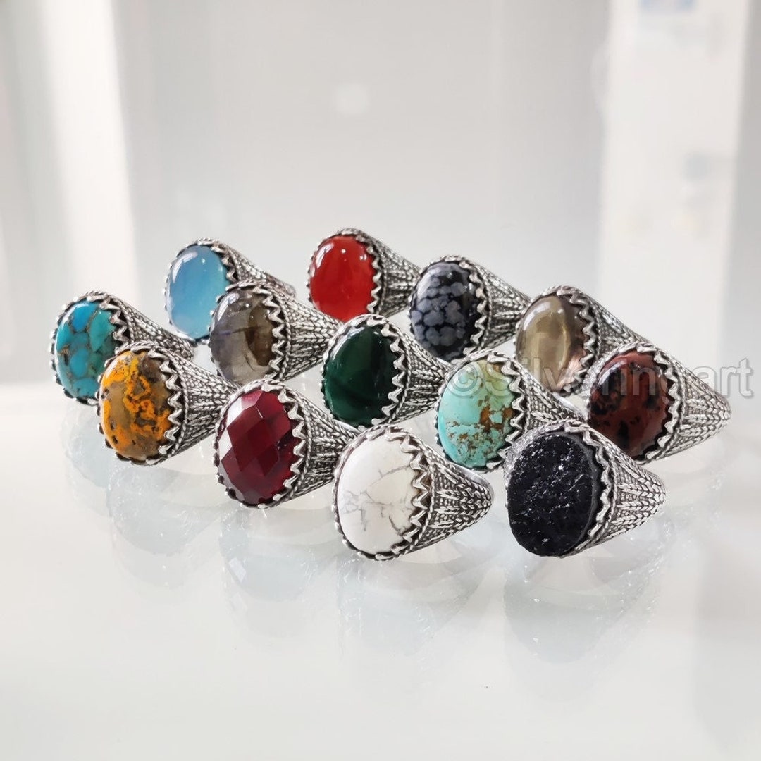 Natural Gemstone Ring, Mans Ring, Arabic Turkish Ring, Heavy 925 ...