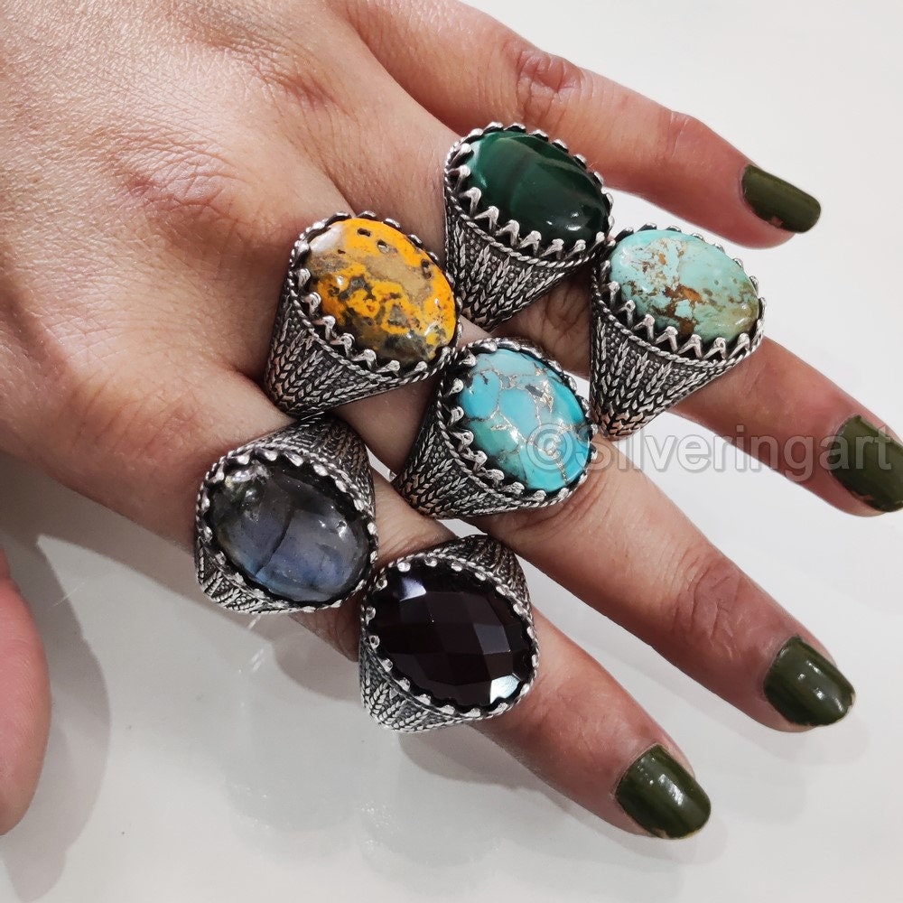 Natural Gemstone Ring, Mans Ring, Arabic Turkish Ring, Heavy 925 ...