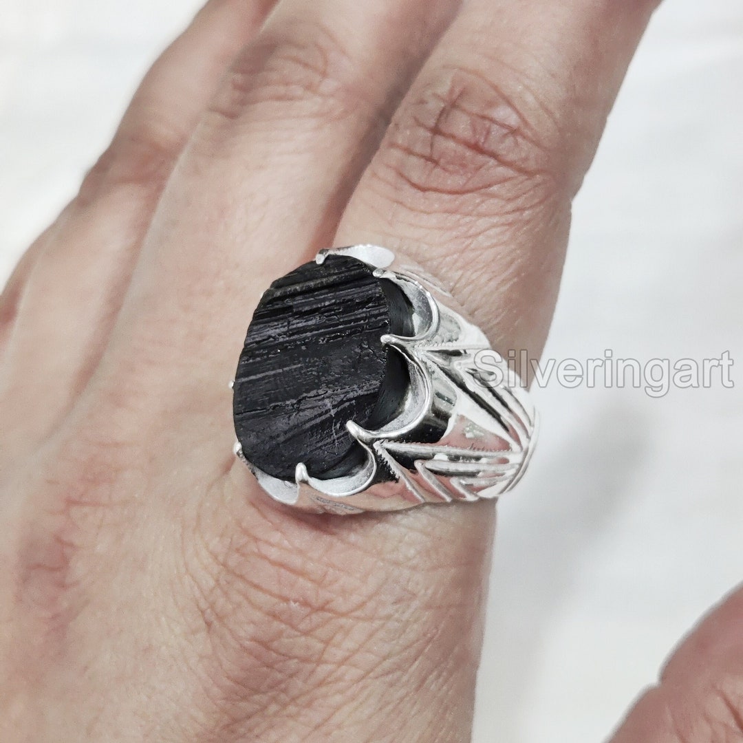 Black Tourmaline Mens Ring, 925 Sterling Silver, October Birthstone ...