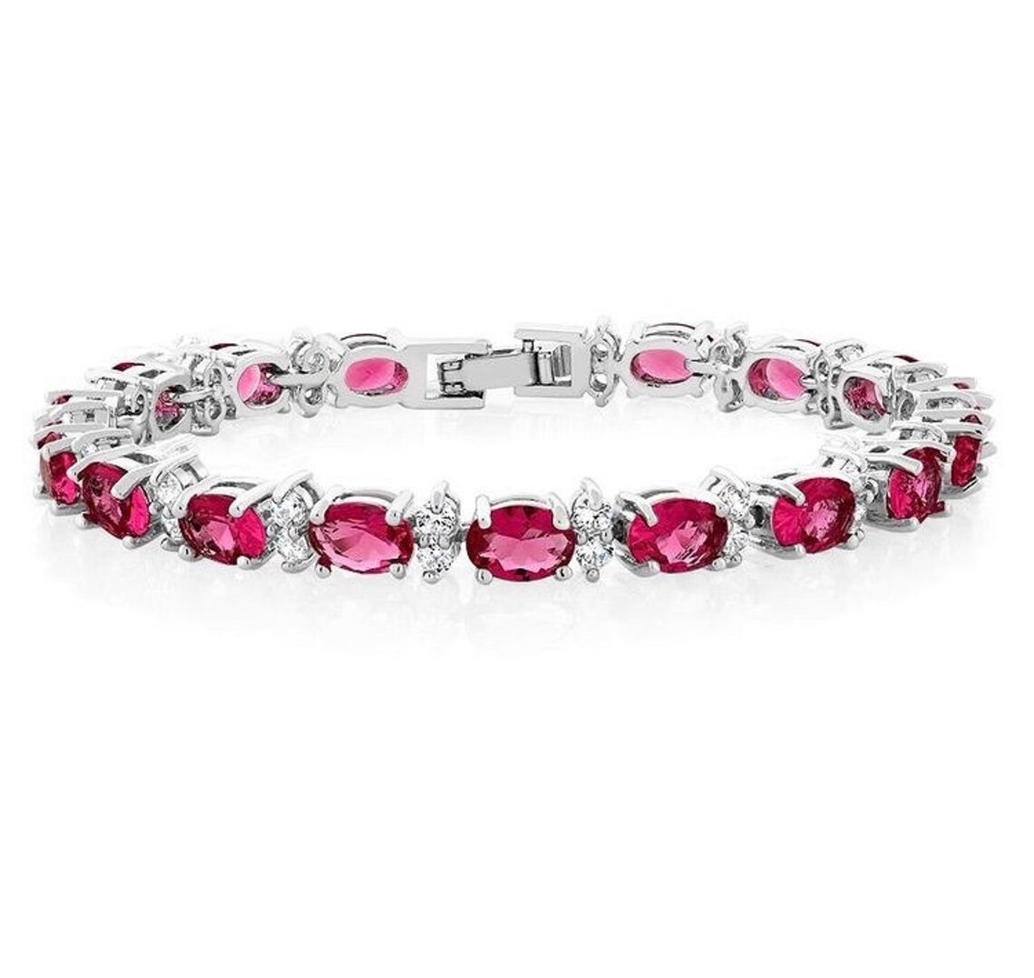 925 Sterling Silver Ruby and Zircon Bracelet for Her, Anniversary ...