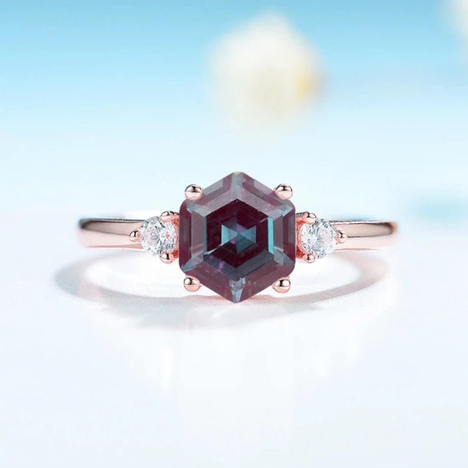 Natural Alexandrite Gemstone Ring for Women, Solid 925 Sterling Silver ...