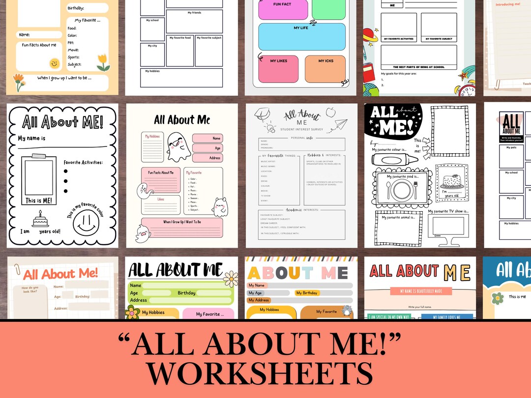 ALL ABOUT ME - School Worksheets Pack of 12 - Colorful All About Me ...