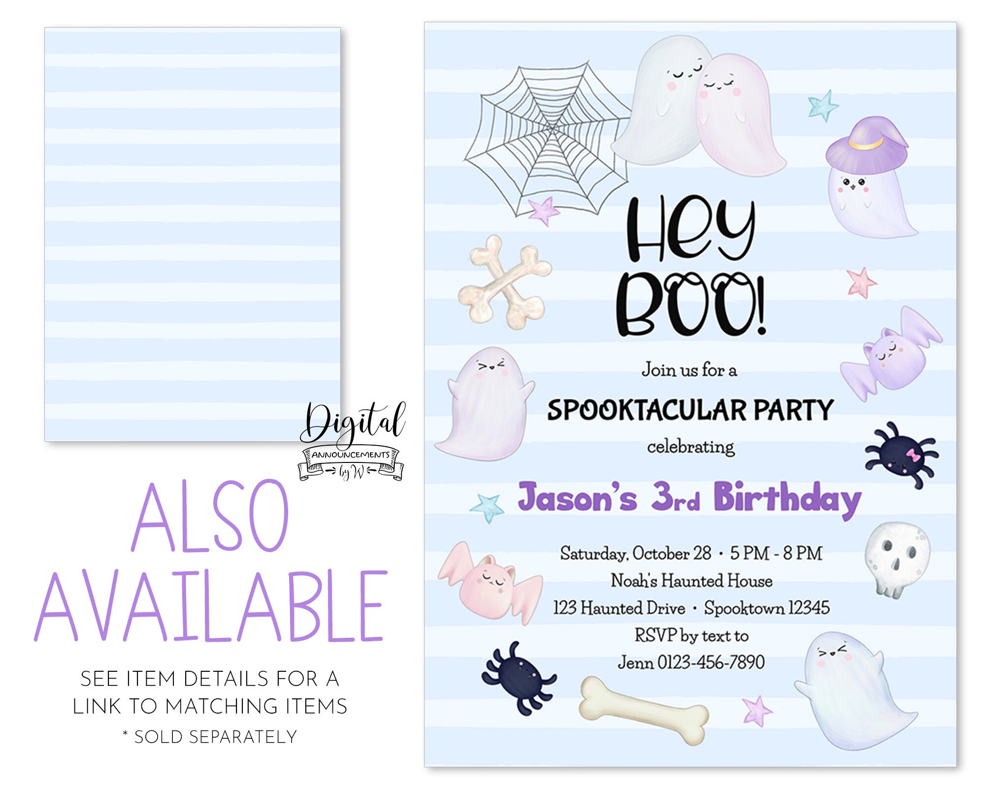 Editable Hey Boo Birthday Invitation. Kids Halloween Ghosts - Etsy