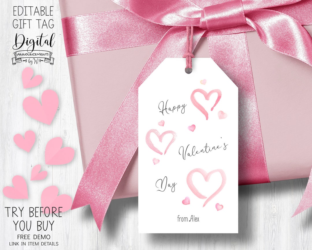 Editable Valentine Gift Tags Template, Minimalist Pink Hearts ...