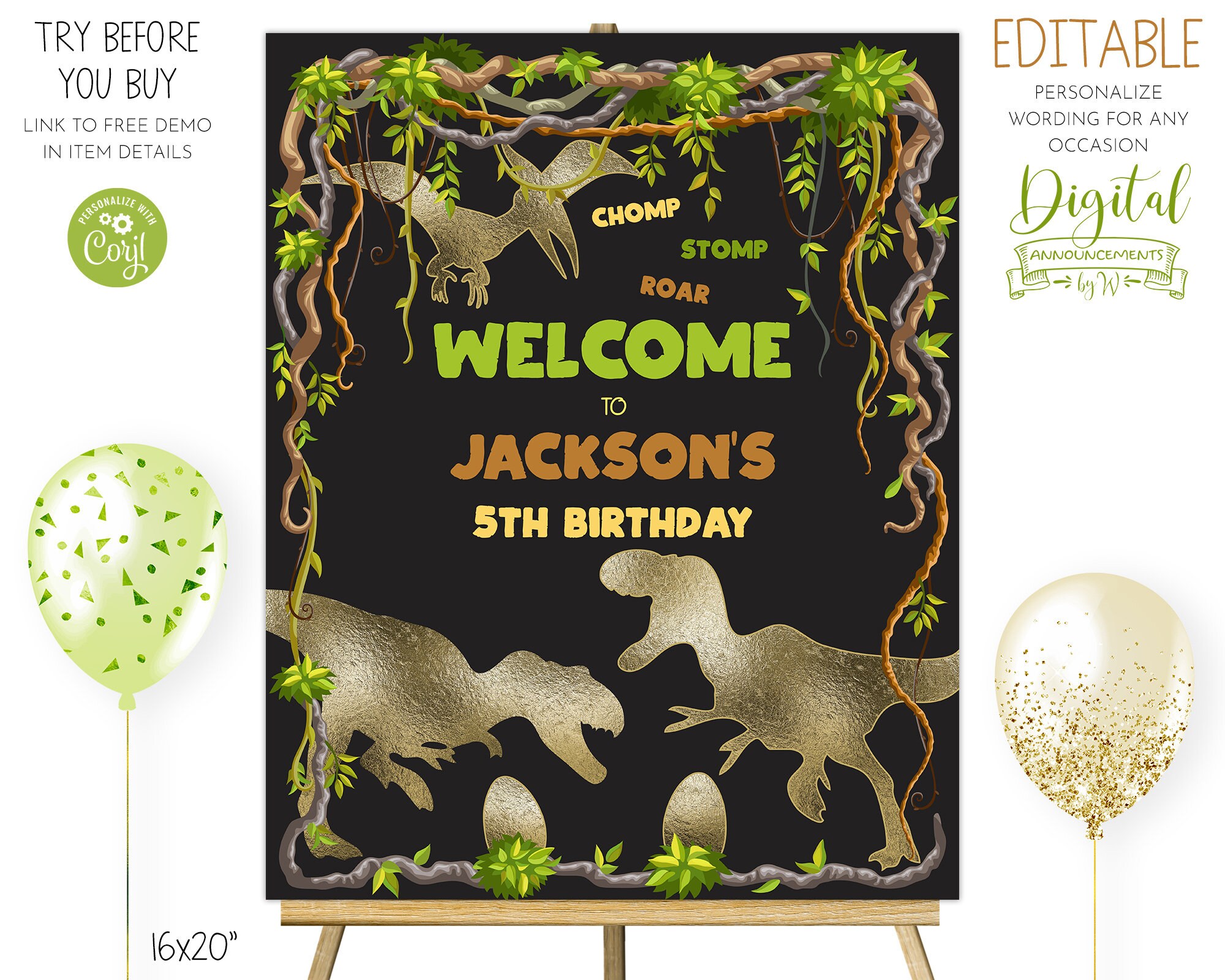 Dinosaur Birthday Sign. T Rex Editable Welcome Birthday Sign. | Etsy