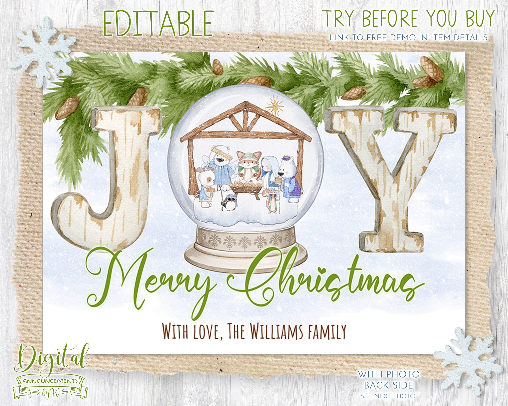 Editable Christmas Card for Kids. Nativity Scene Snow Globe - Etsy