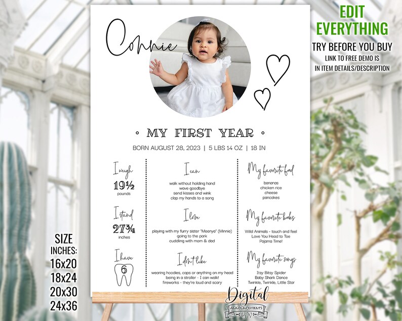 Milestone Birthday Sign. Printable Babys First Year Poster Template ...