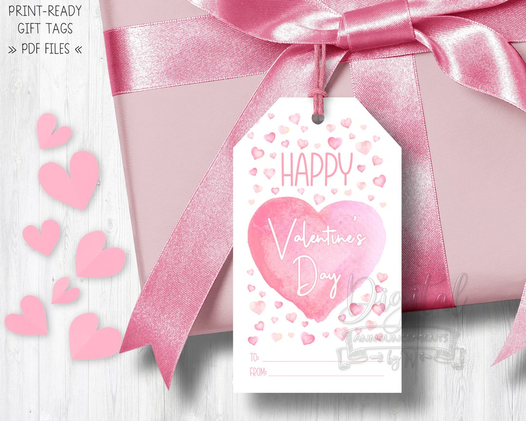 Printable Valentines Day Gift Tags, Pink Hearts. Gift Tags for ...