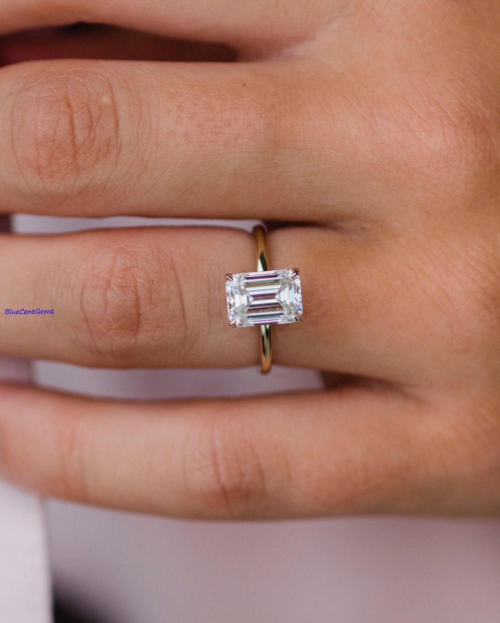 2 Carat Emerald Cut Moissanite Engagement Ring Emerald Etsy
