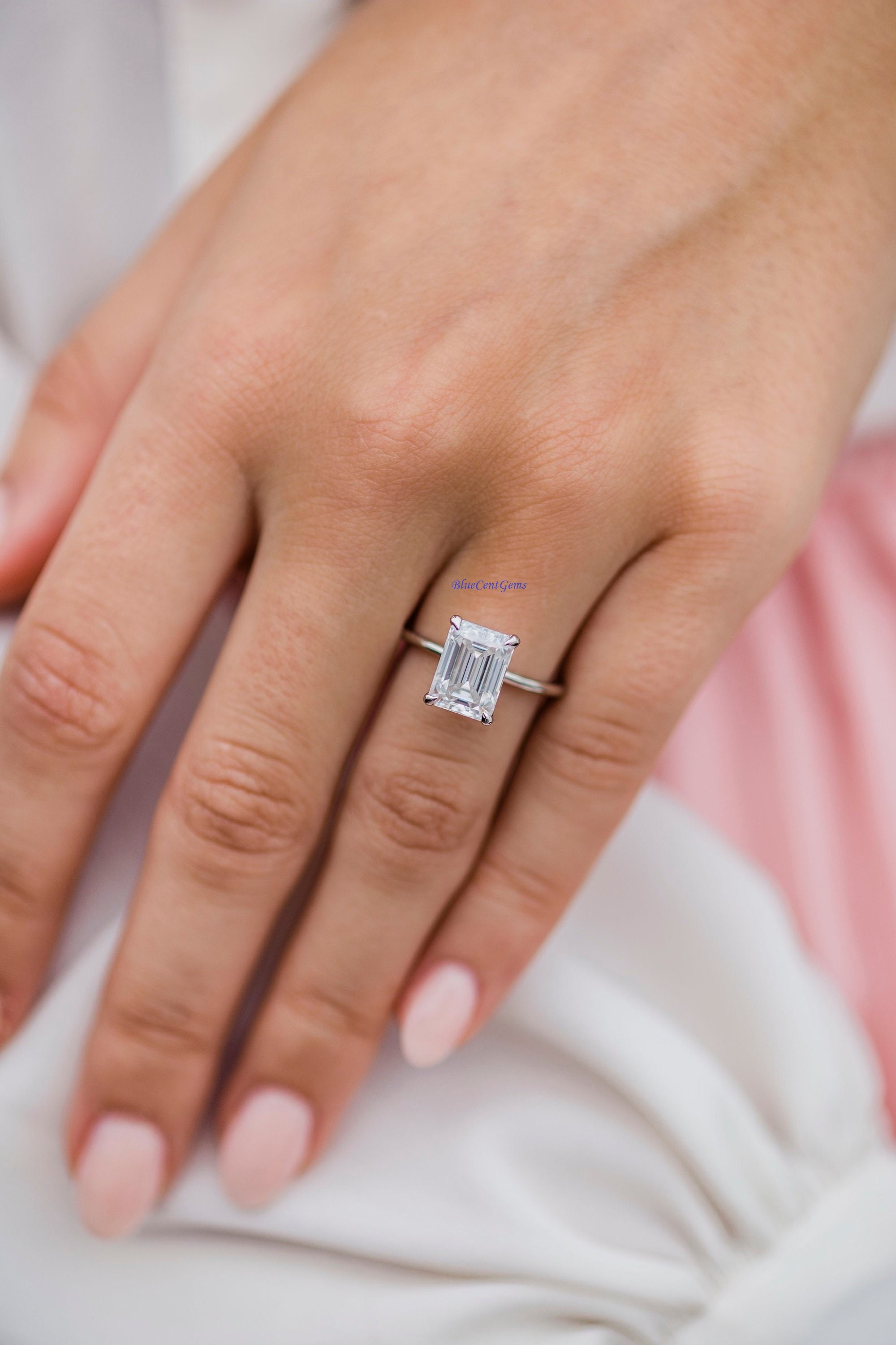 3 Carat Emerald Cut Moissanite Engagement Ring Emerald Etsy