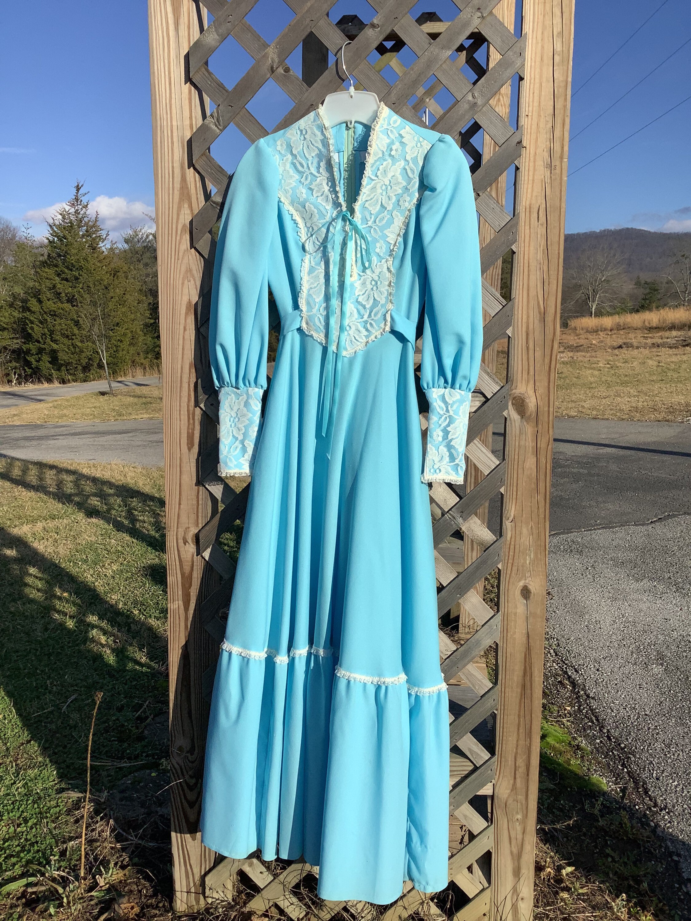 Vintage Handmade Blue Dress With Lace Full Skirt - Etsy