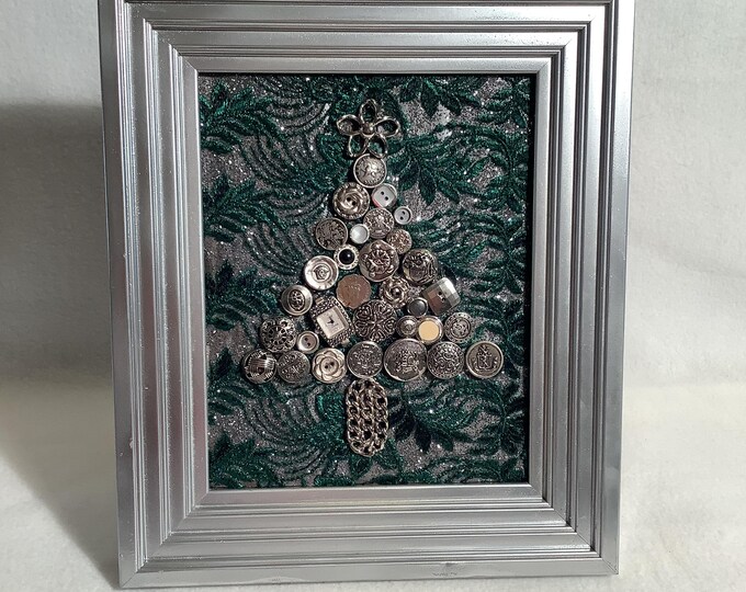 Button Art Christmas Tree Free Standing Picture, Green and Silver - Etsy
