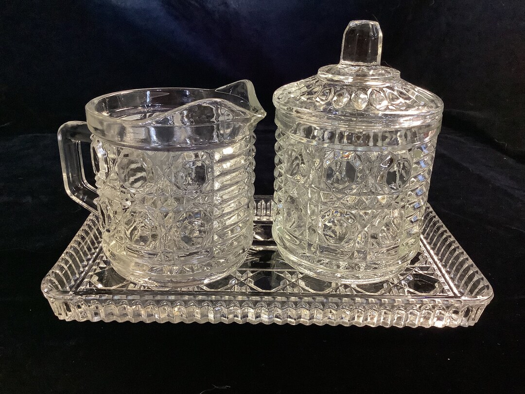 Federal Glass Windsor Button and Cane Pattern Cream and Sugar Set on ...