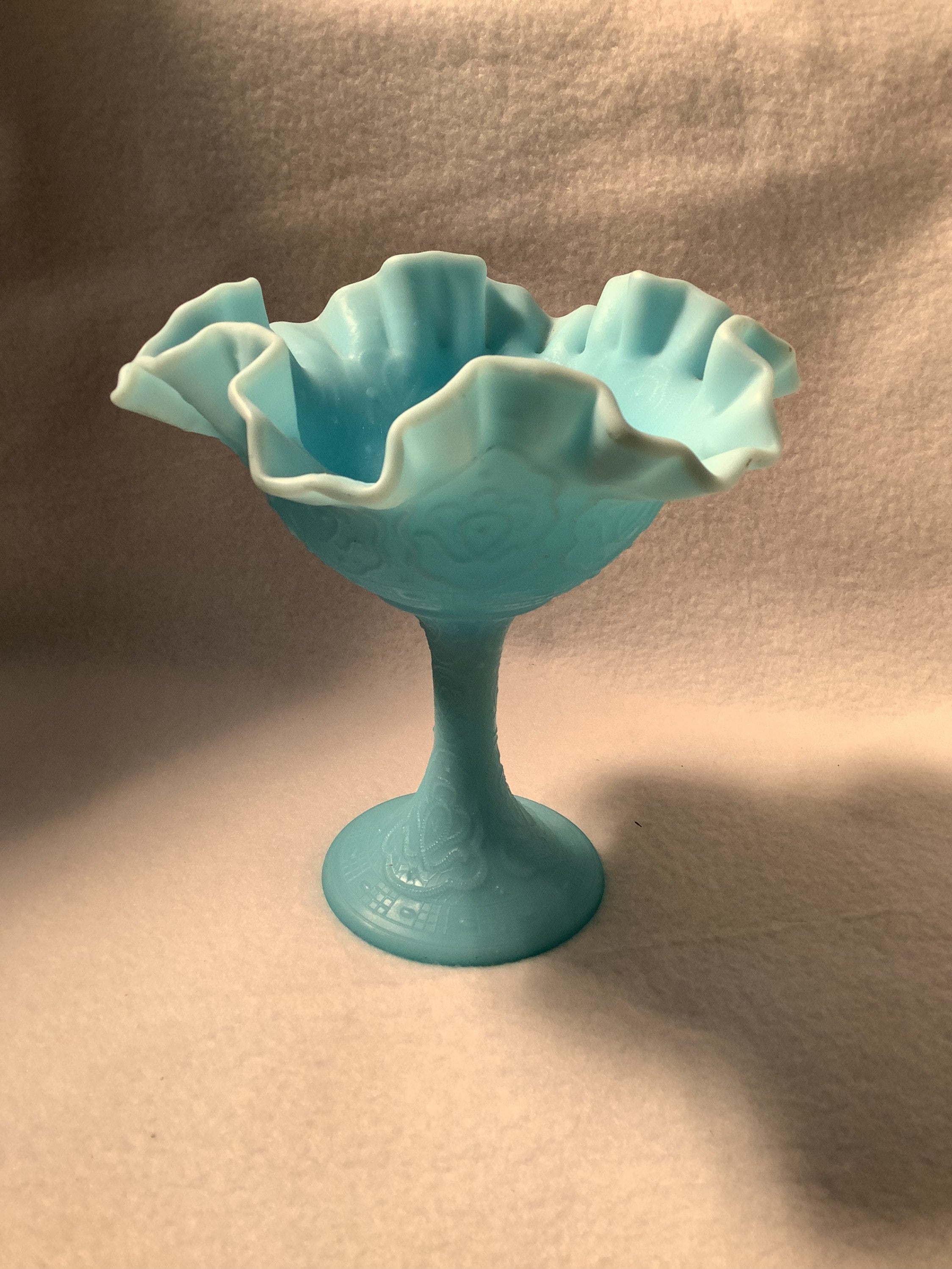Vintage Fenton Blue Satin Glass Compote Candy Dish Ruffled - Etsy