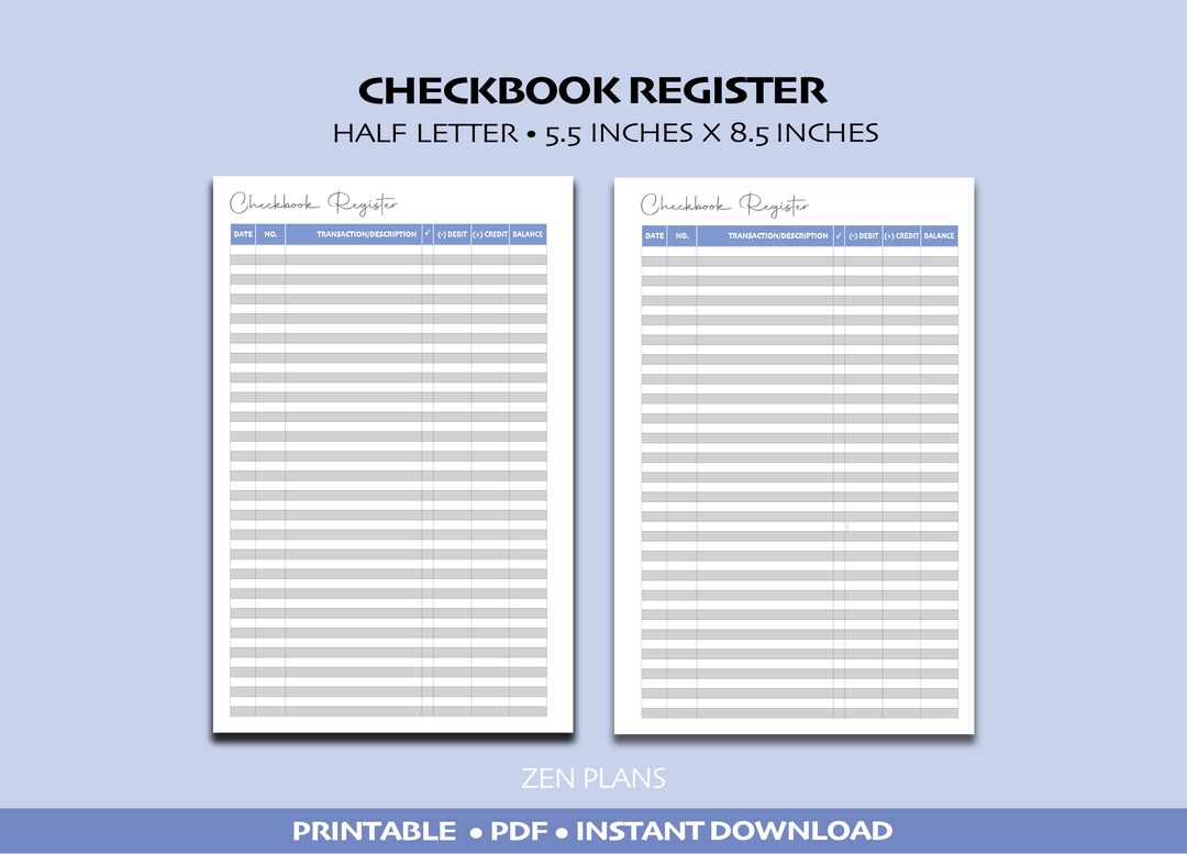 Checkbook Register | Checkbook Log | Financial Planner | HALF LETTER ...
